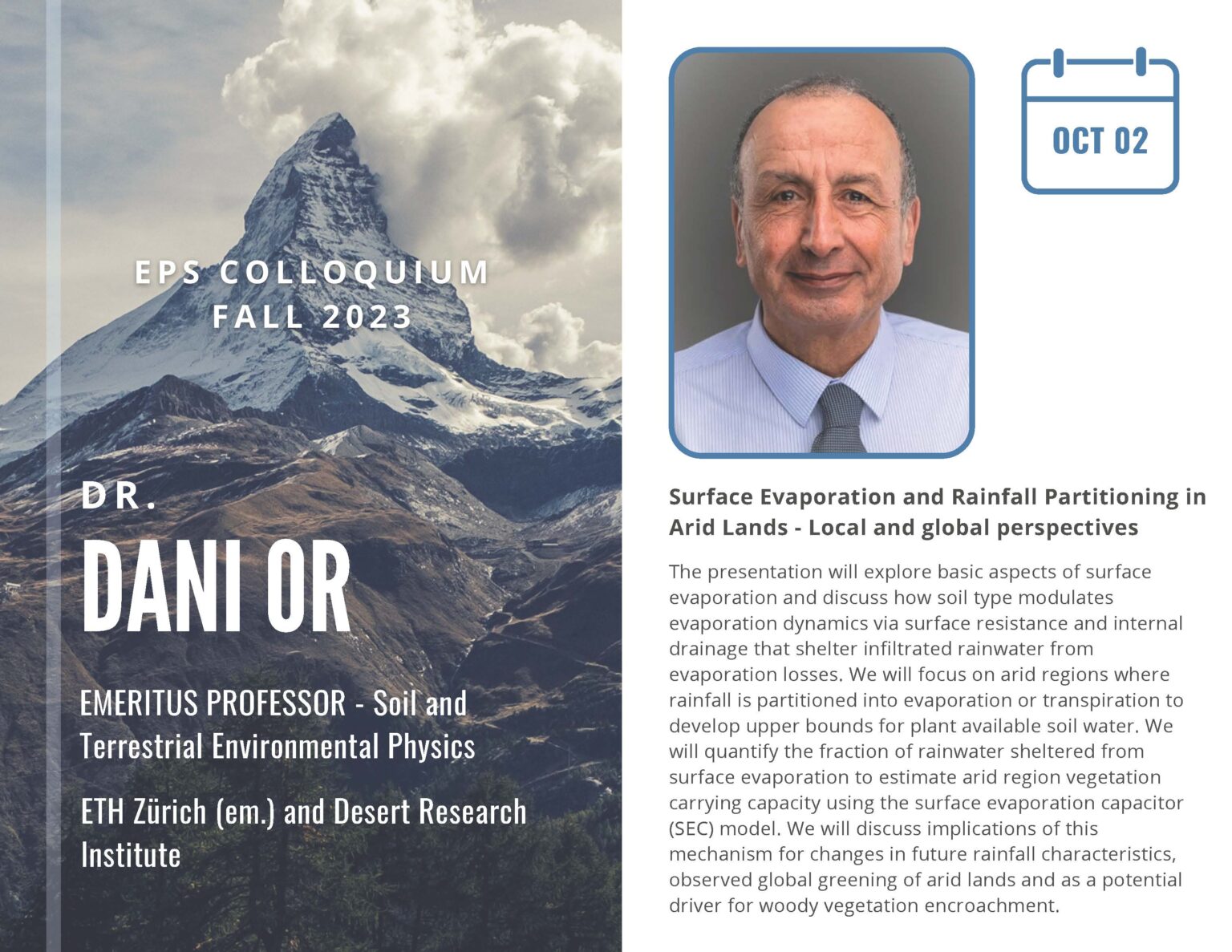 EPS Colloquium - Dani Or, University of Nevada Reno, ETH Zürich ...